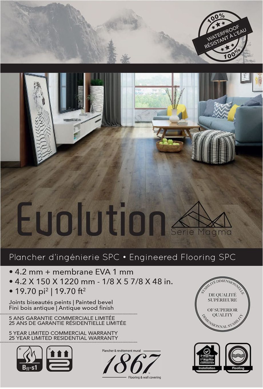 Collection Evolution, vinyl composite SPC, wood tiles, 1867 Floors